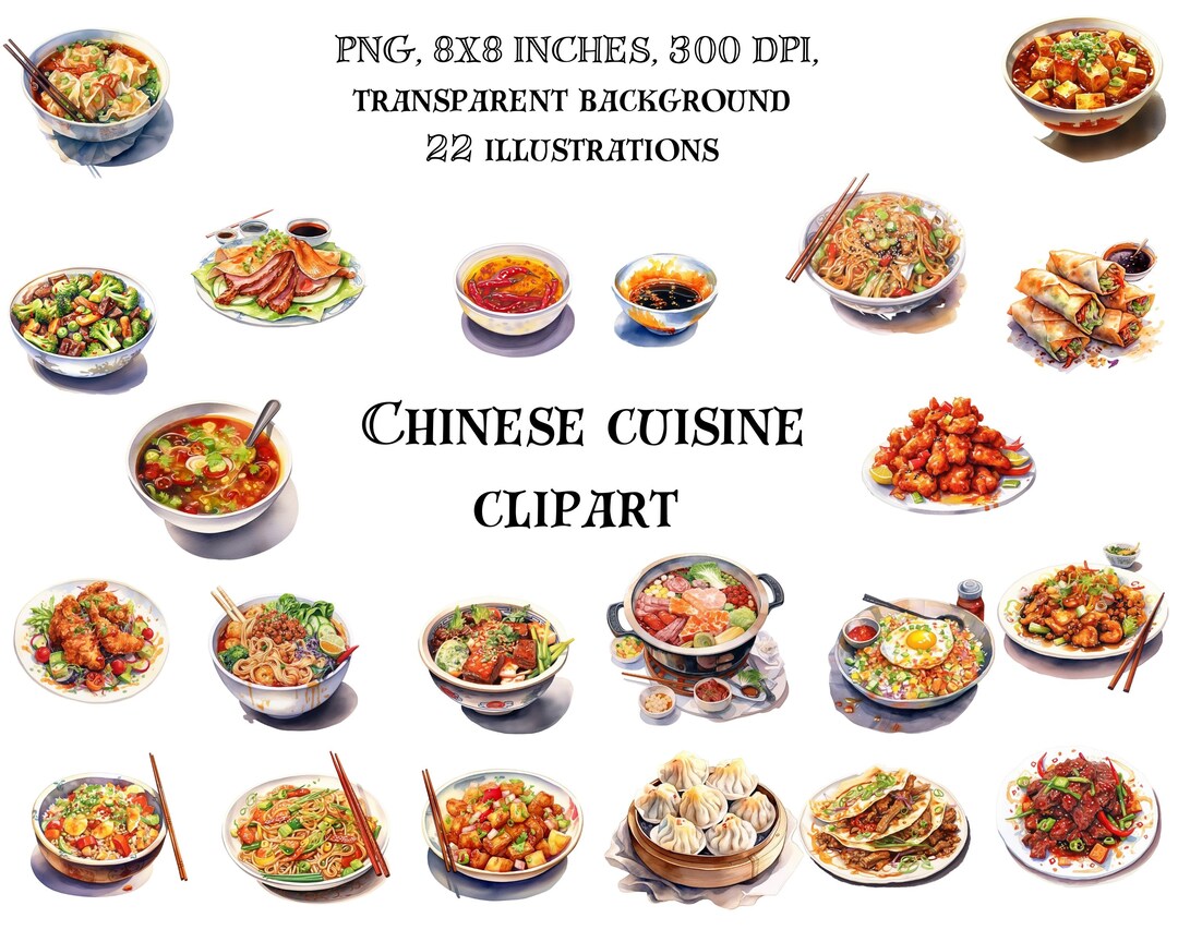 Food Clip Art Chinese Cuisine Clipart Food Illustration for - Etsy