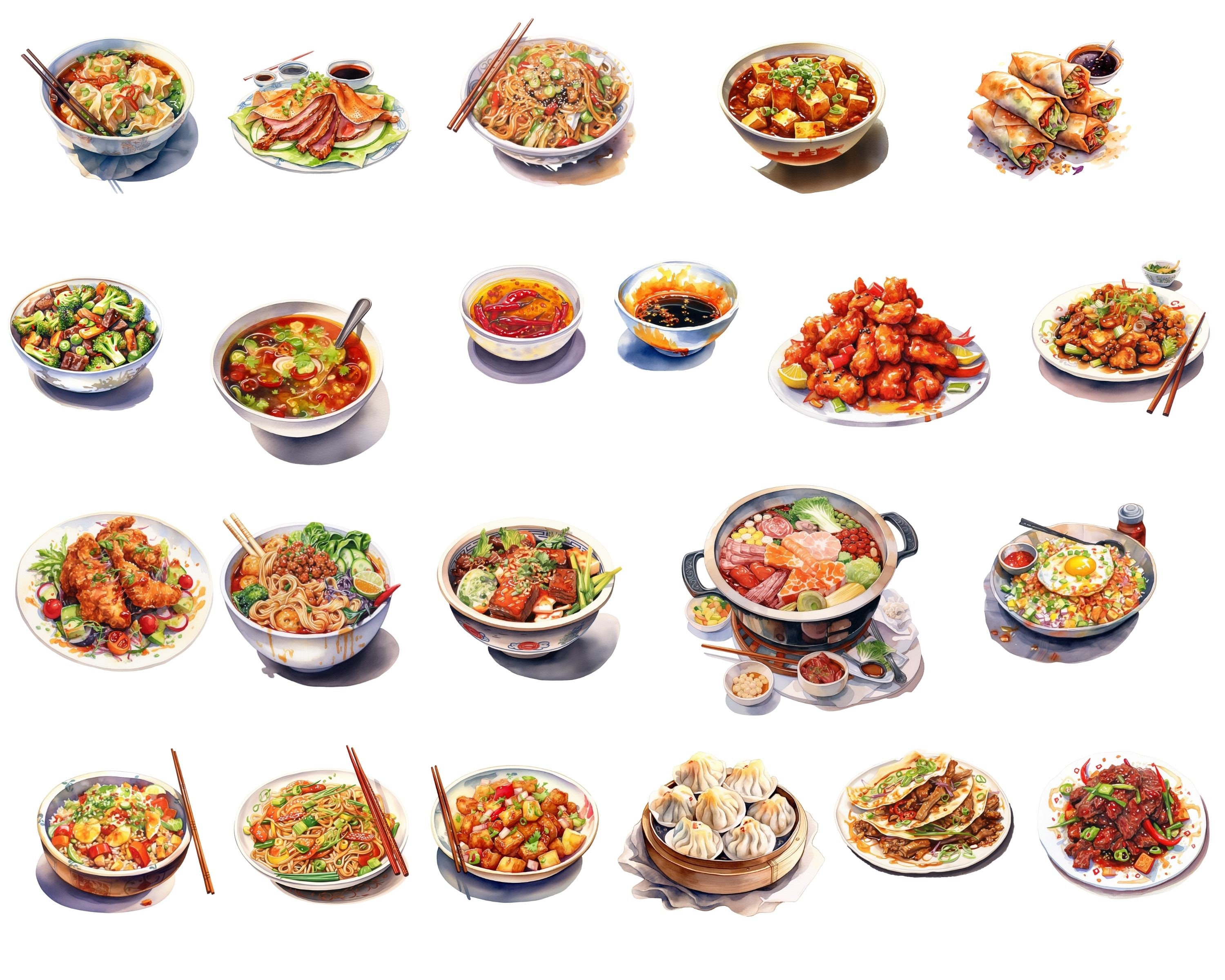 Food Clip Art Chinese Cuisine Clipart Food Illustration for - Etsy