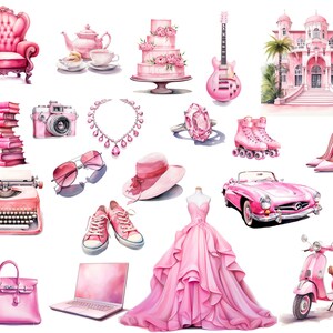 Barbie Pink Elements Clip Art Fashionable Doll Accessories Glamorous ...