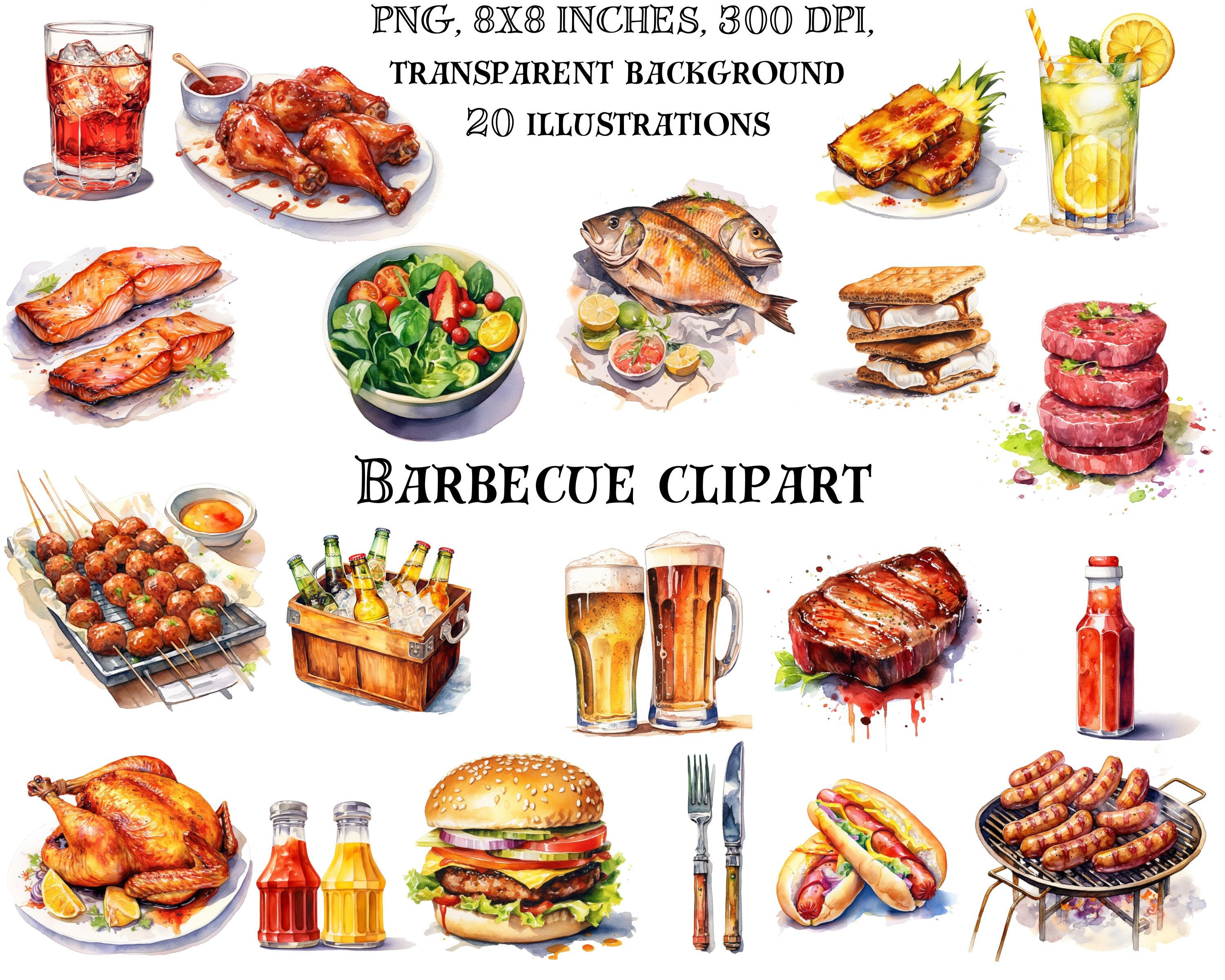 Sizzle and Grill: BBQ Clip Art Digital Illustrations for Summer ...