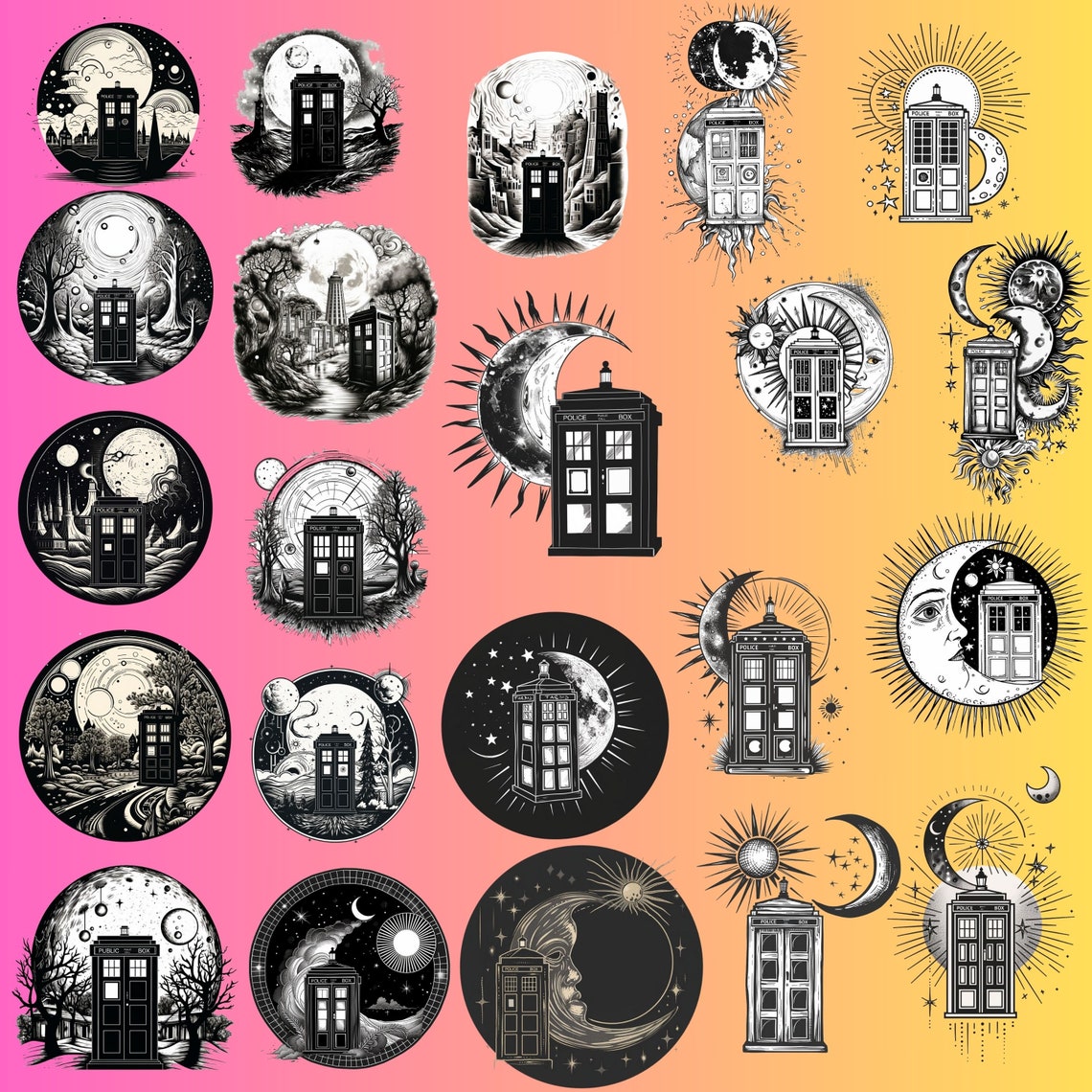 Minimal Tardis Clip Art Alchemic Sci-fi Illustrations for Doctor Who ...