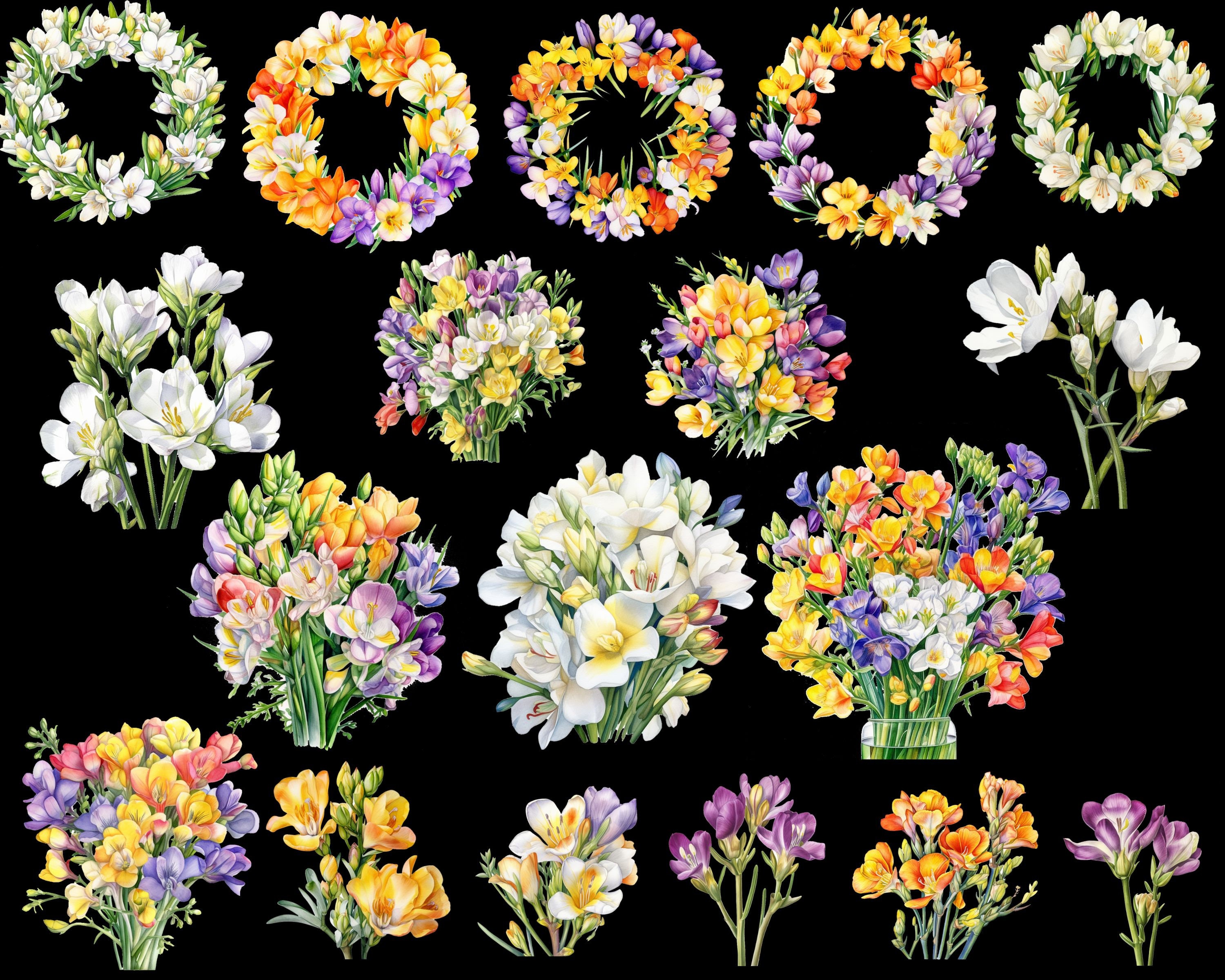 Elegant Freesia Clip Art Digital Illustrations of Graceful Blooms ...