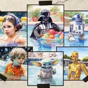 Star Wars Kids Pool Party Art - Skywalker, Vader, Leia, R2D2, Chewbacca ...