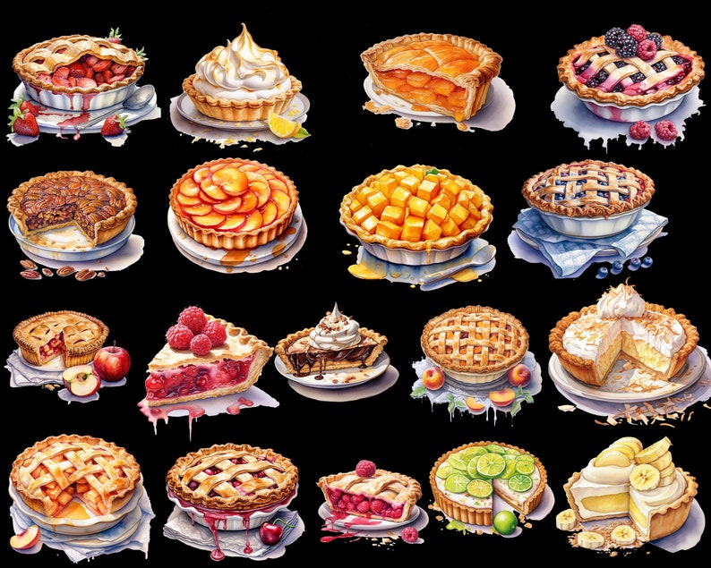 Delicious Delights: Summer Pies Clip Art Set Fruit-filled Tarts ...