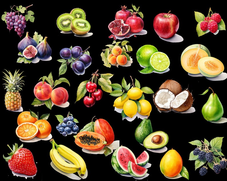 Delicious Fruit Clip Art Set Vibrant Watercolour Illustrations Perfect ...