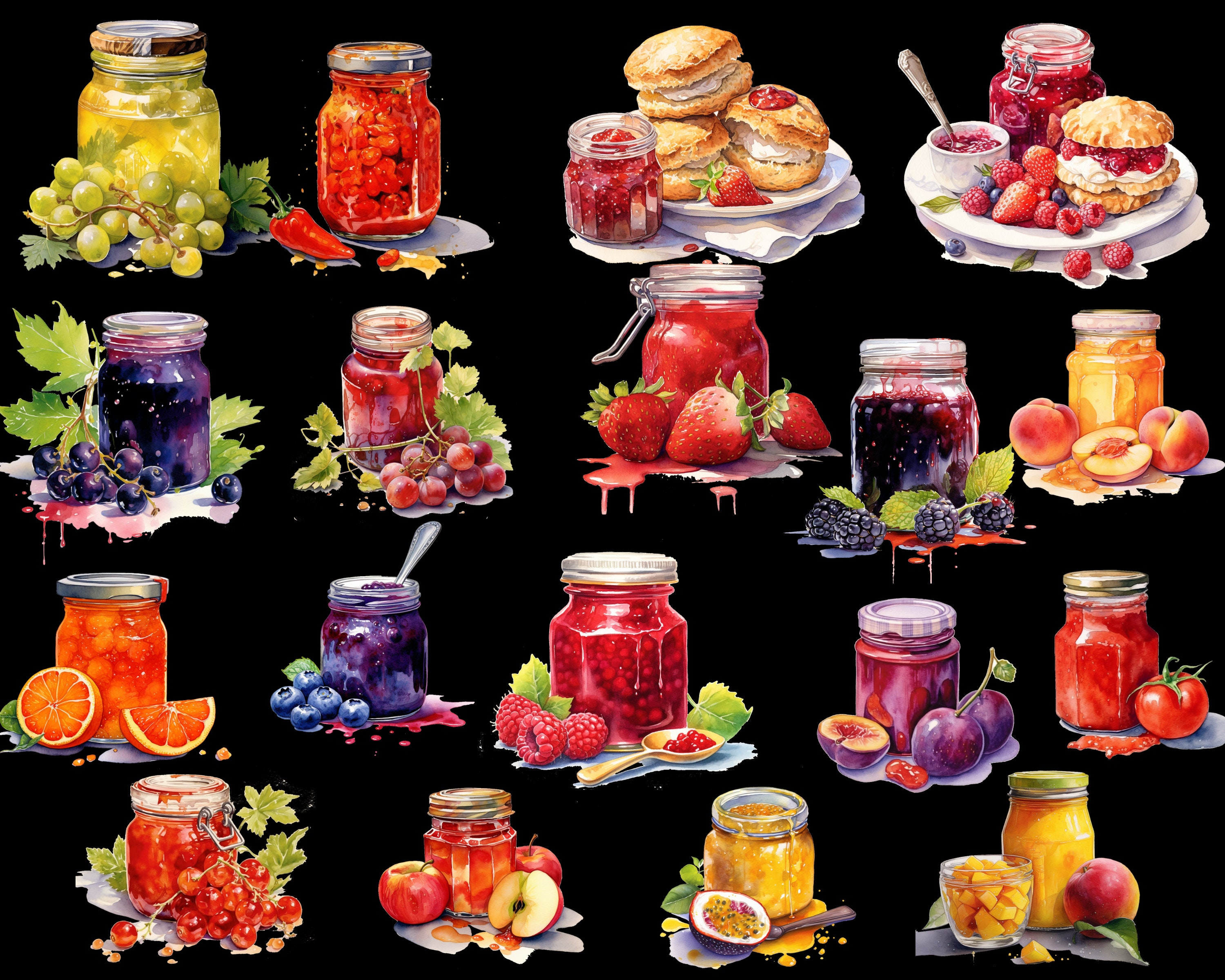 Sweet Delights: Fruit Jam Clip Art Digital Illustrations of Tasty ...