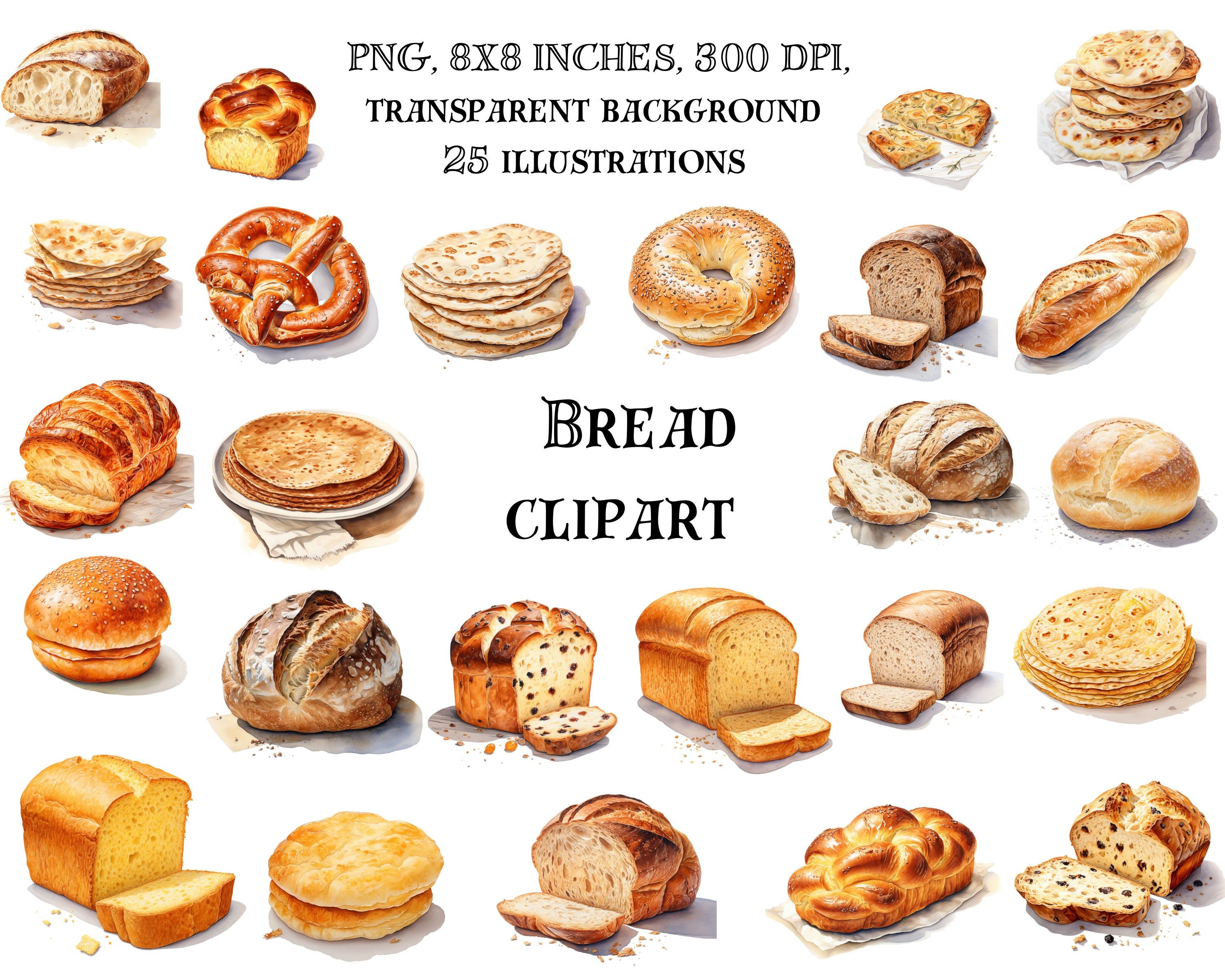 Global Bread Clip Art International Bread Varieties Bakery Illustration for Food Lovers Bread ...