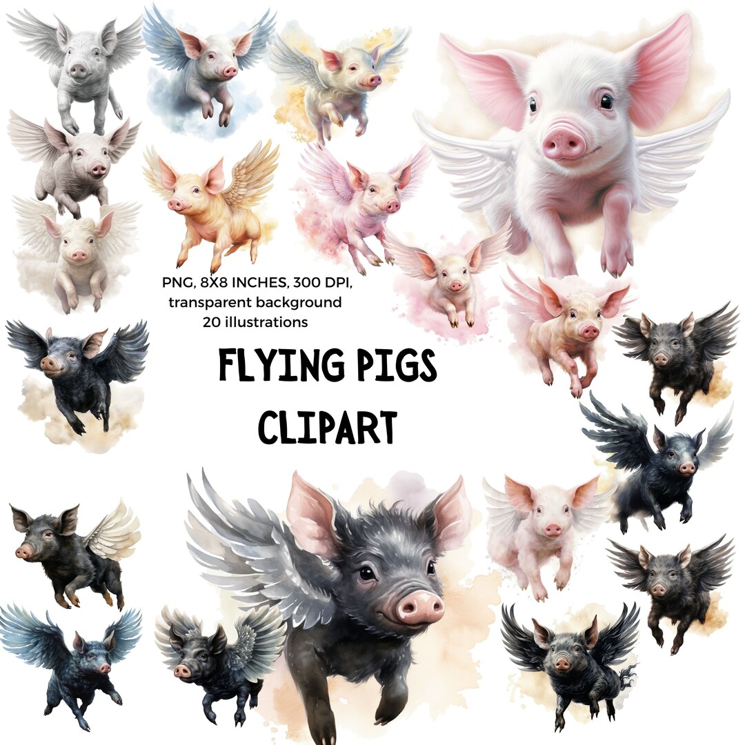 Flying Pigs Clip Art - Whimsical and Cute Digital Illustrations - When ...