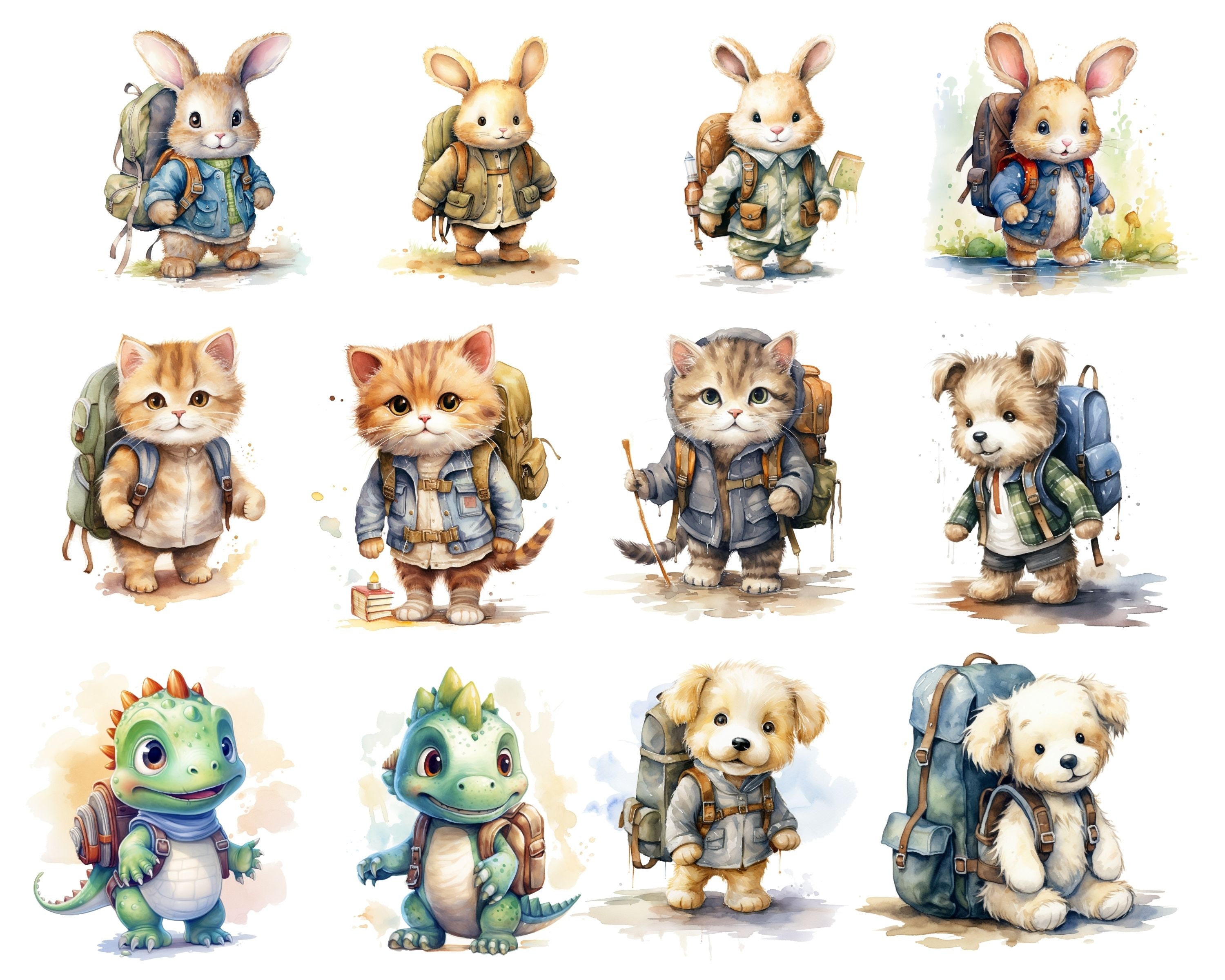 Adorable Explorers: Cute Animals With Backpacks Clip Art Digital ...