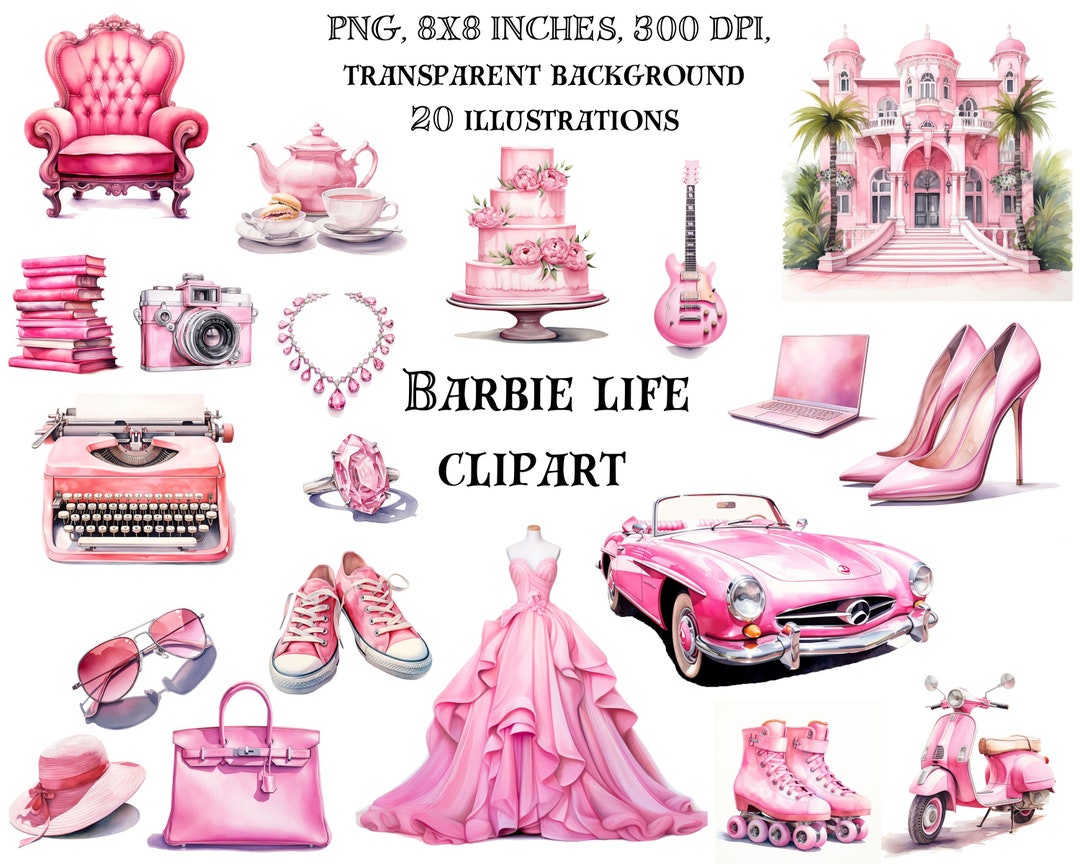 Barbie Pink Elements Clip Art Fashionable Doll Accessories Glamorous ...
