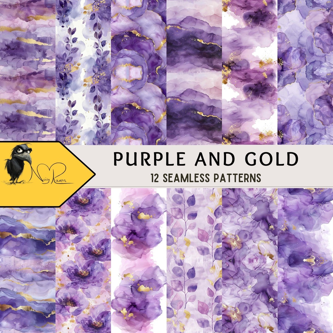 Luxurious Purple and Gold Seamless Patterns: Digital Art for Elegant ...