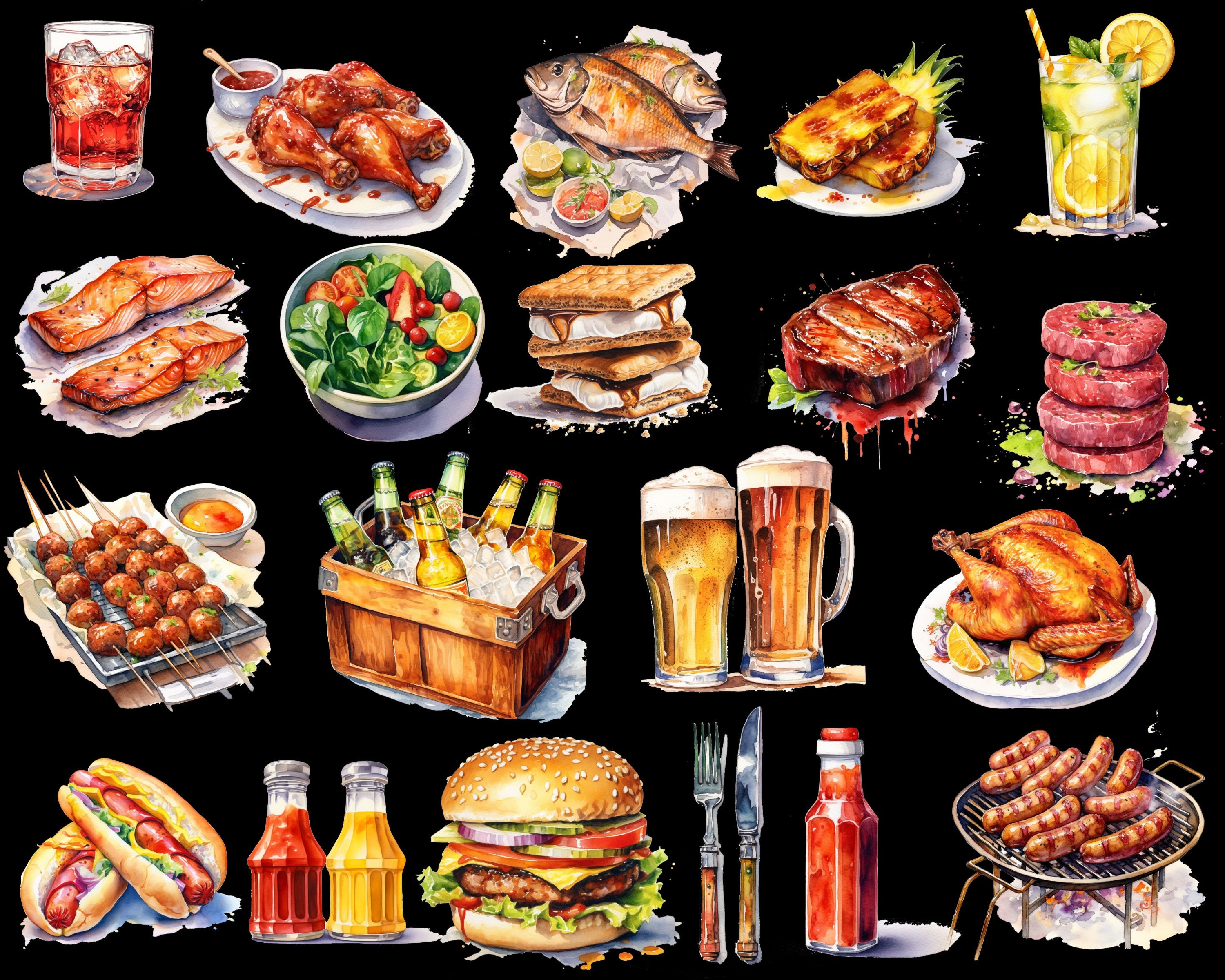 Sizzle and Grill: BBQ Clip Art Digital Illustrations for Summer ...