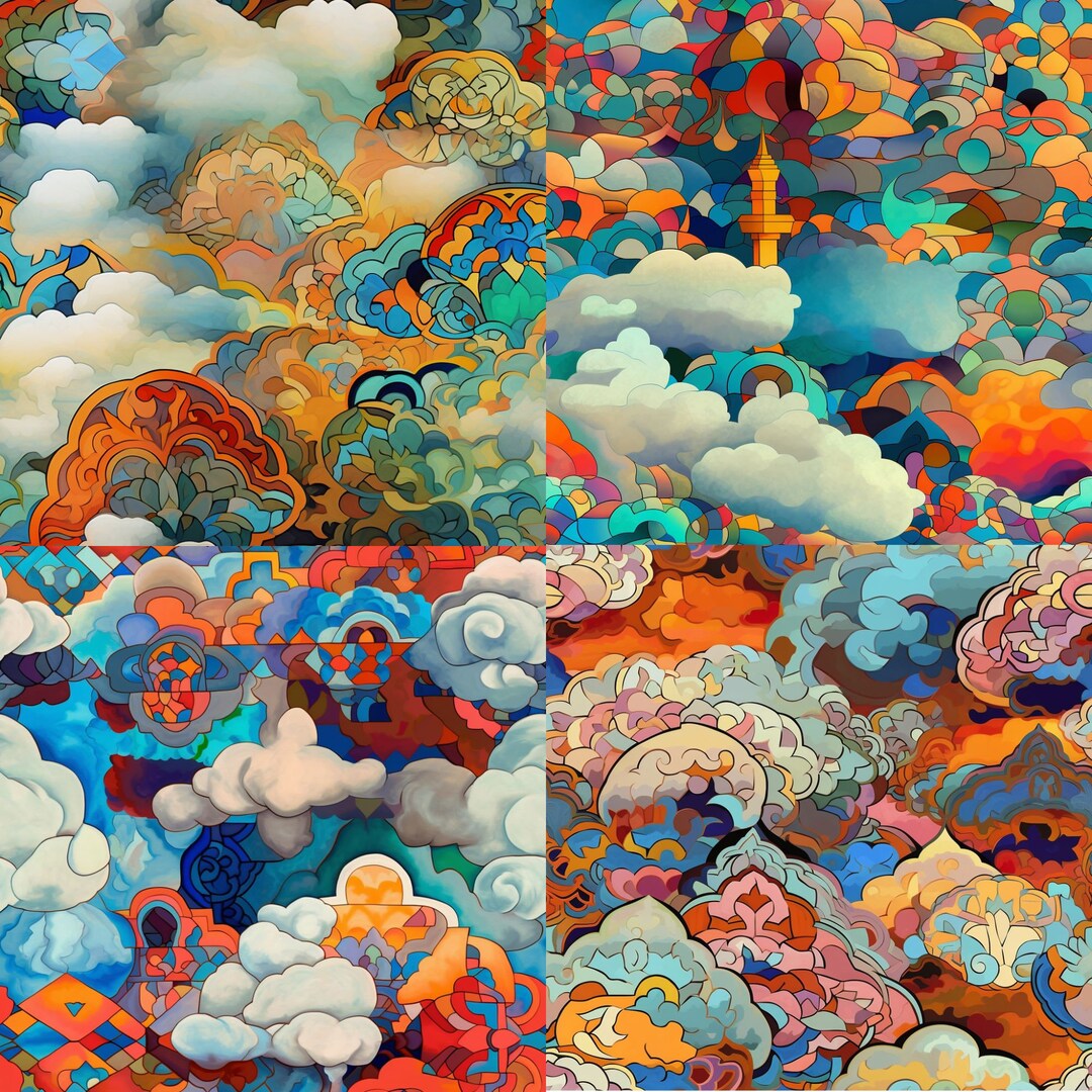 Seamless Digital Paper Arabesque Clouds Print Bold Colour - Etsy