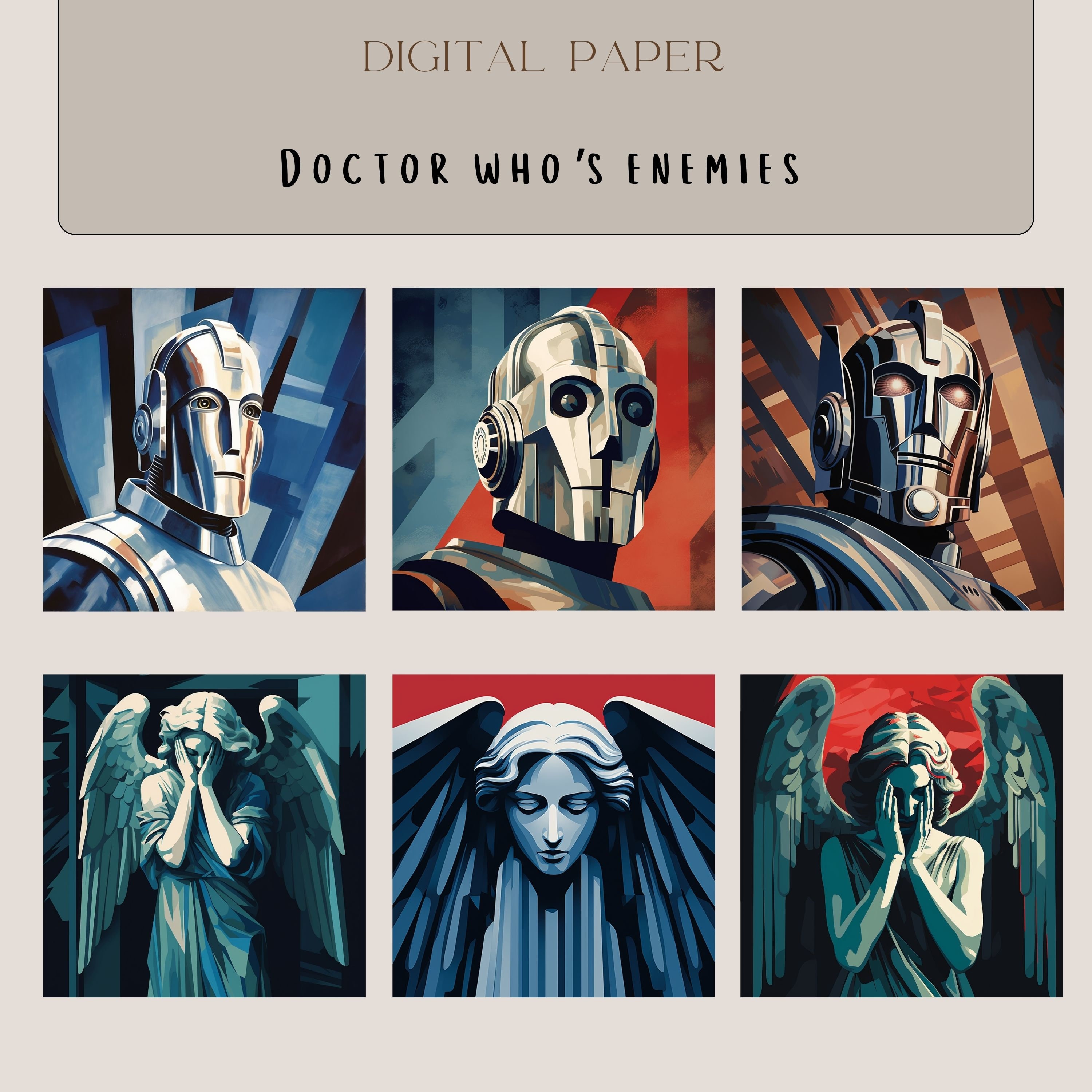 Doctor Who Retro Villains Illustrations Sci-fi Classic Enemies Digital ...