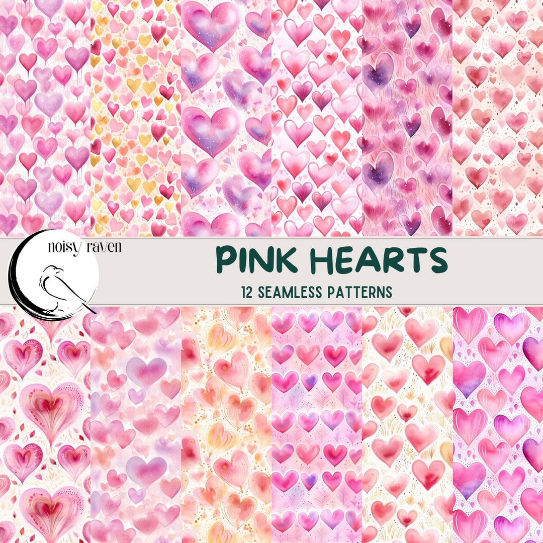 Pink Heart Seamless Patterns, Watercolour Heart Seamless Design Ready ...