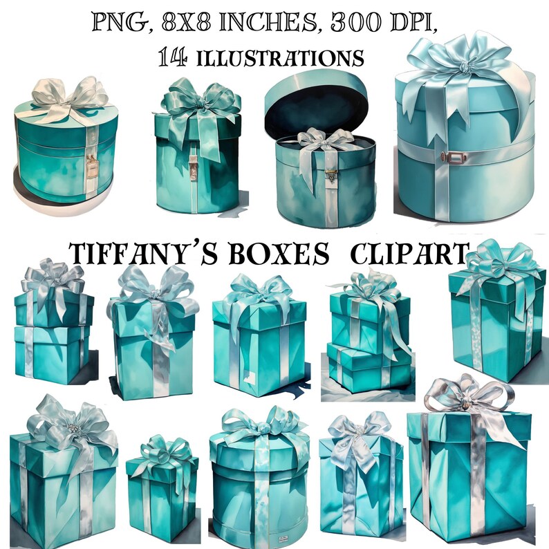 Tiffany Blue Boxes Clip Art Stylish Illustrations for Luxury Gifts ...