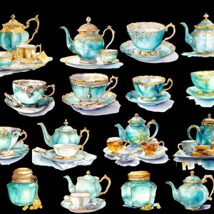 Teal Tea Cups and Tea Set Clip Art Elegant Brews for Stylish Designs ...