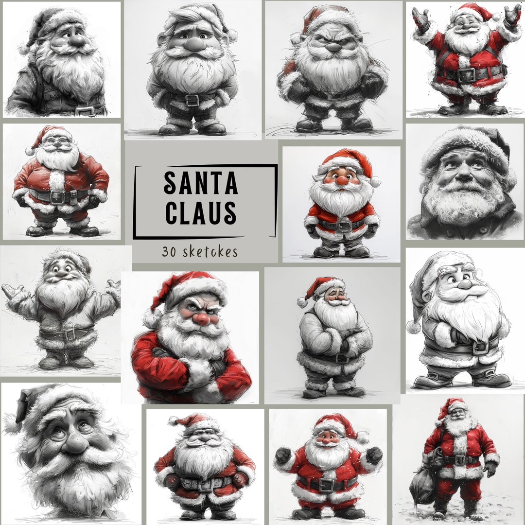 Santa Claus Expressive Sketches Digital Illustrations for Festive ...