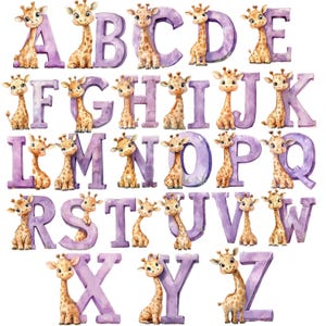 Baby Giraffe Alphabet Clipart – 26 Green Letters With Cute Giraffe ...