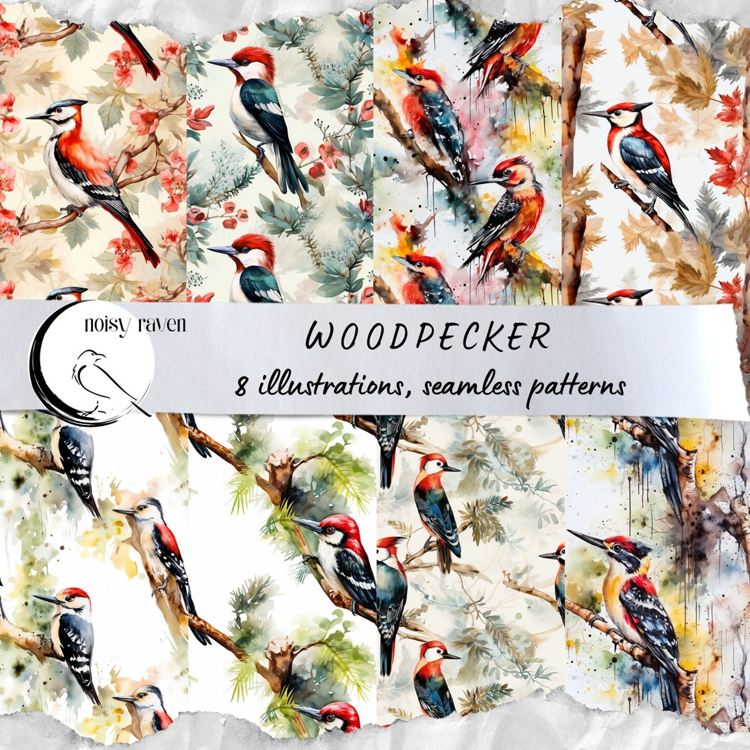 Elegant Woodpecker Seamless Patterns - Digital Art for Nature-inspired ...