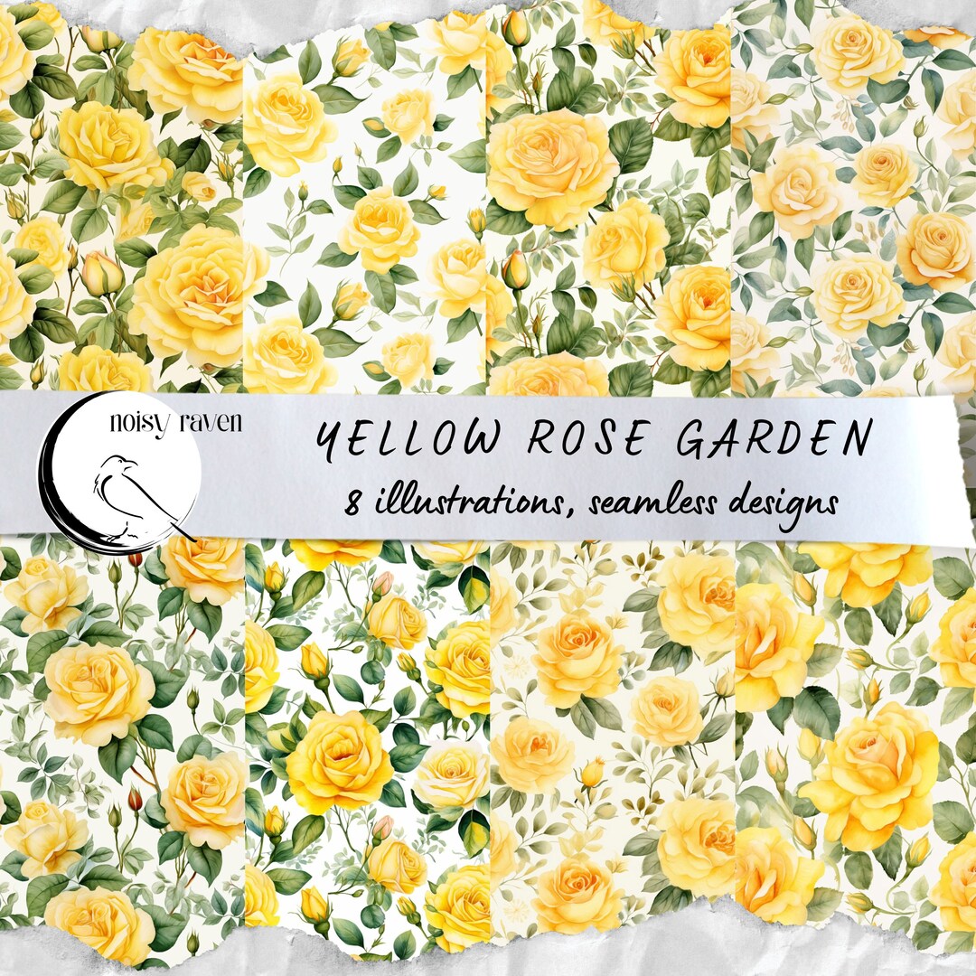 Yellow Rose Garden Seamless Patterns - Vibrant and Romantic Digital ...