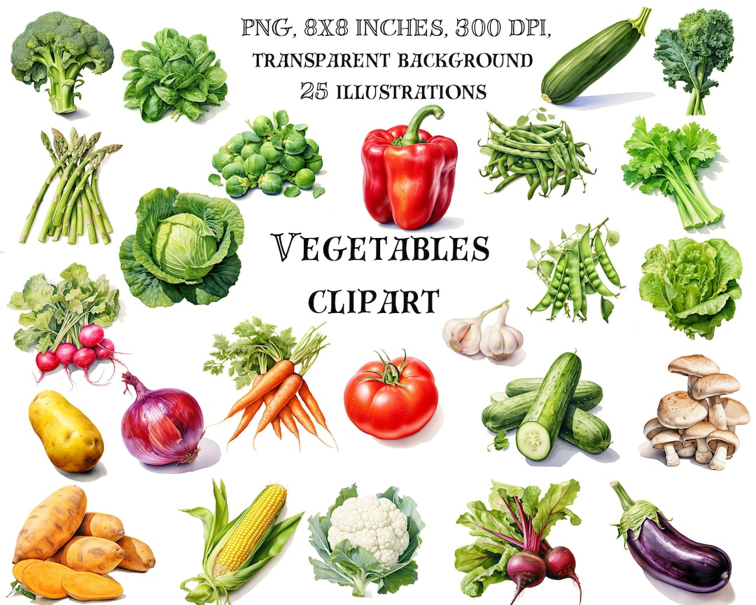 Vegetables Clip Art - Fresh, Vibrant Illustrations for Culinary ...