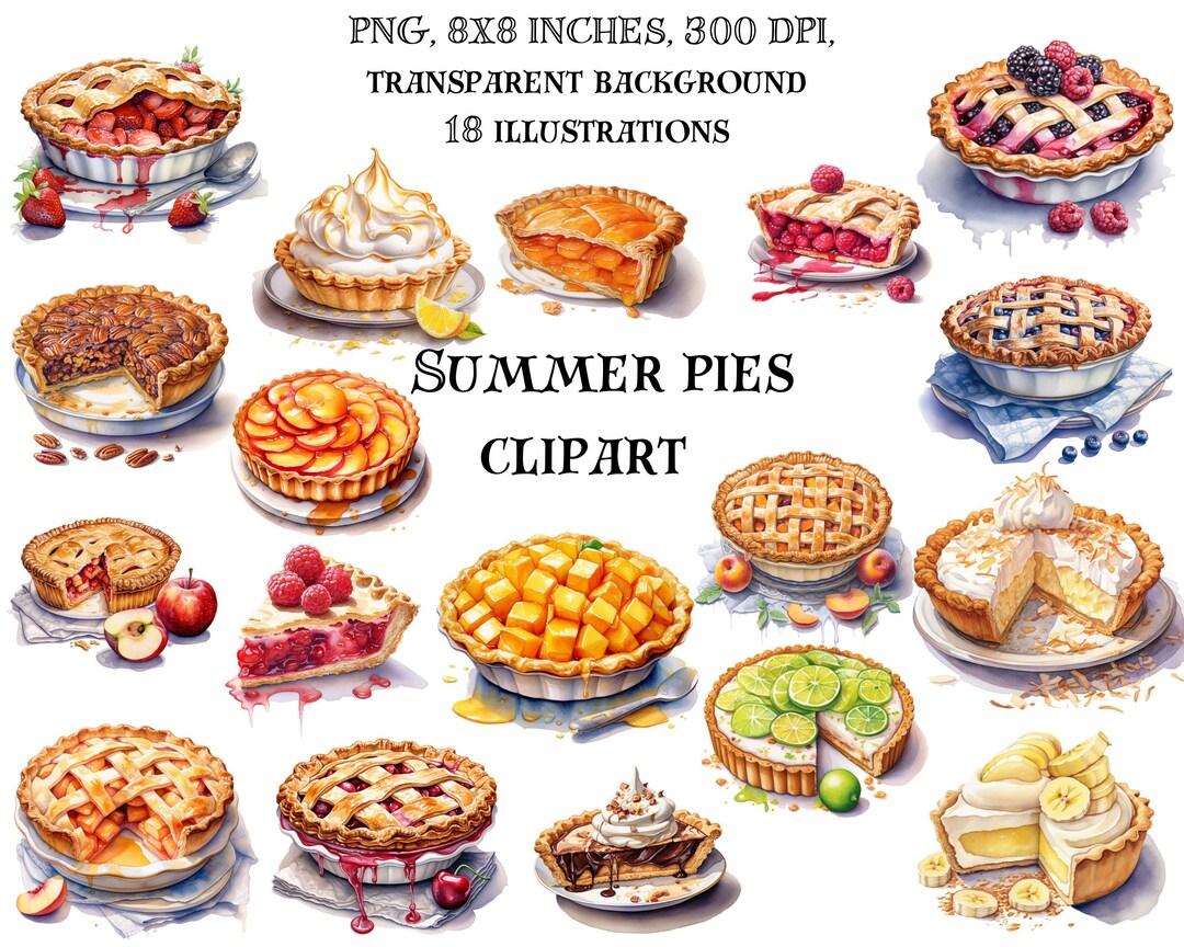 Delicious Delights: Summer Pies Clip Art Set - Fruit-filled Tarts ...