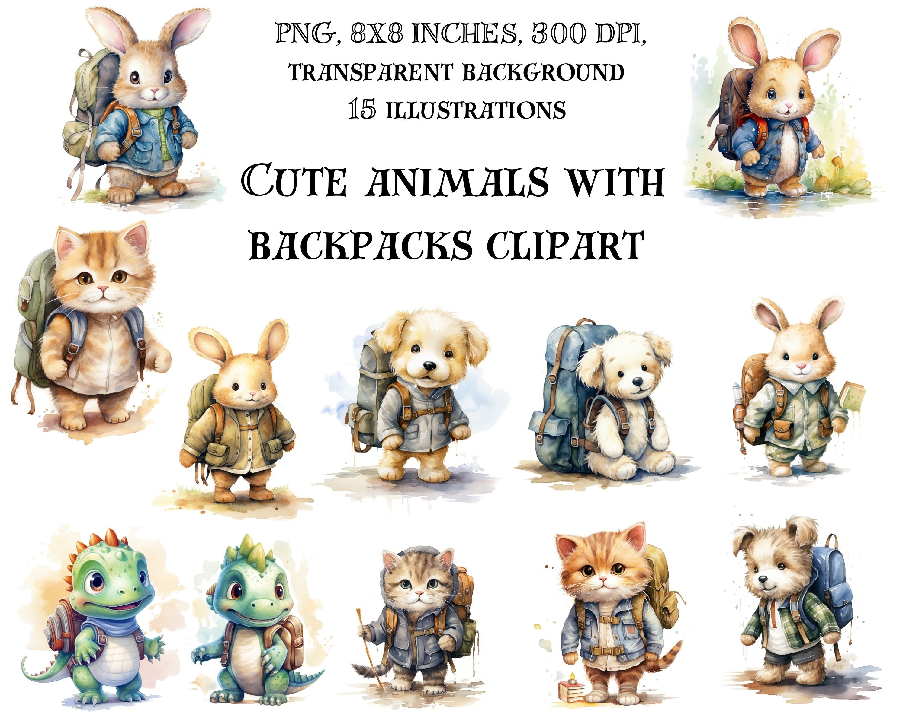 Adorable Explorers: Cute Animals With Backpacks Clip Art Digital ...