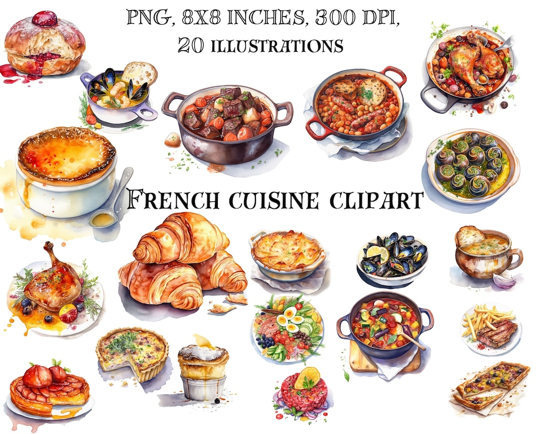 French Cuisine Clip Art - Elegant Delights for Your Designs - Gourmet ...
