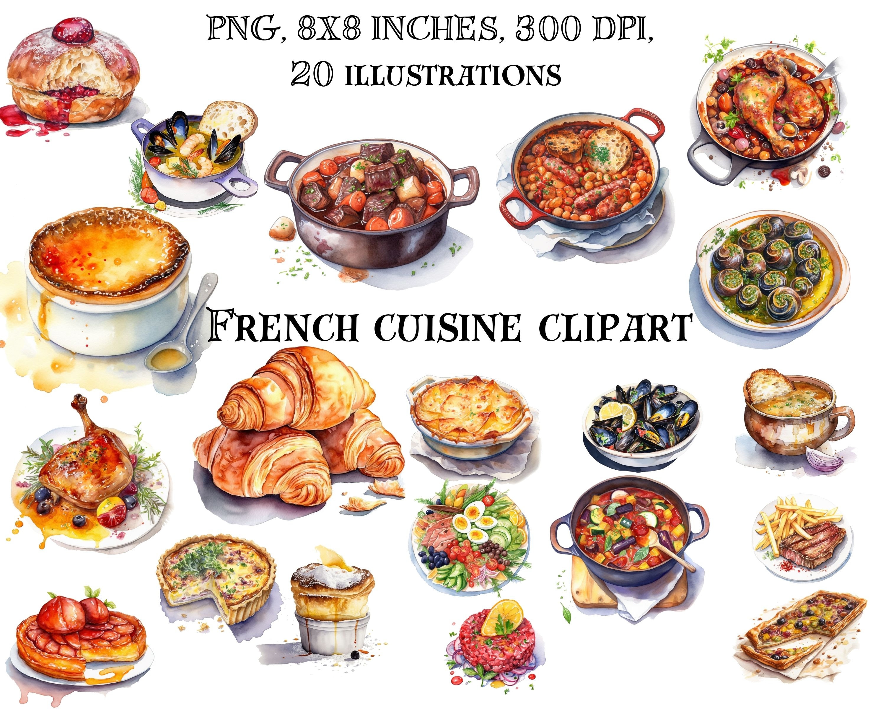 French Cuisine Clip Art Elegant Delights for Your Designs Gourmet ...