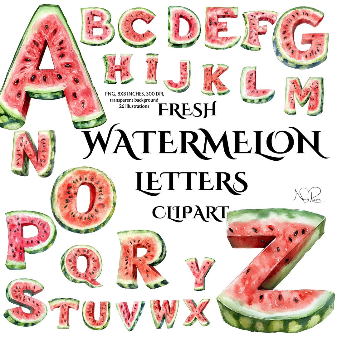 Watercolour Watermelon Alphabet Clip Art Set - Fruit Letters & Numbers ...