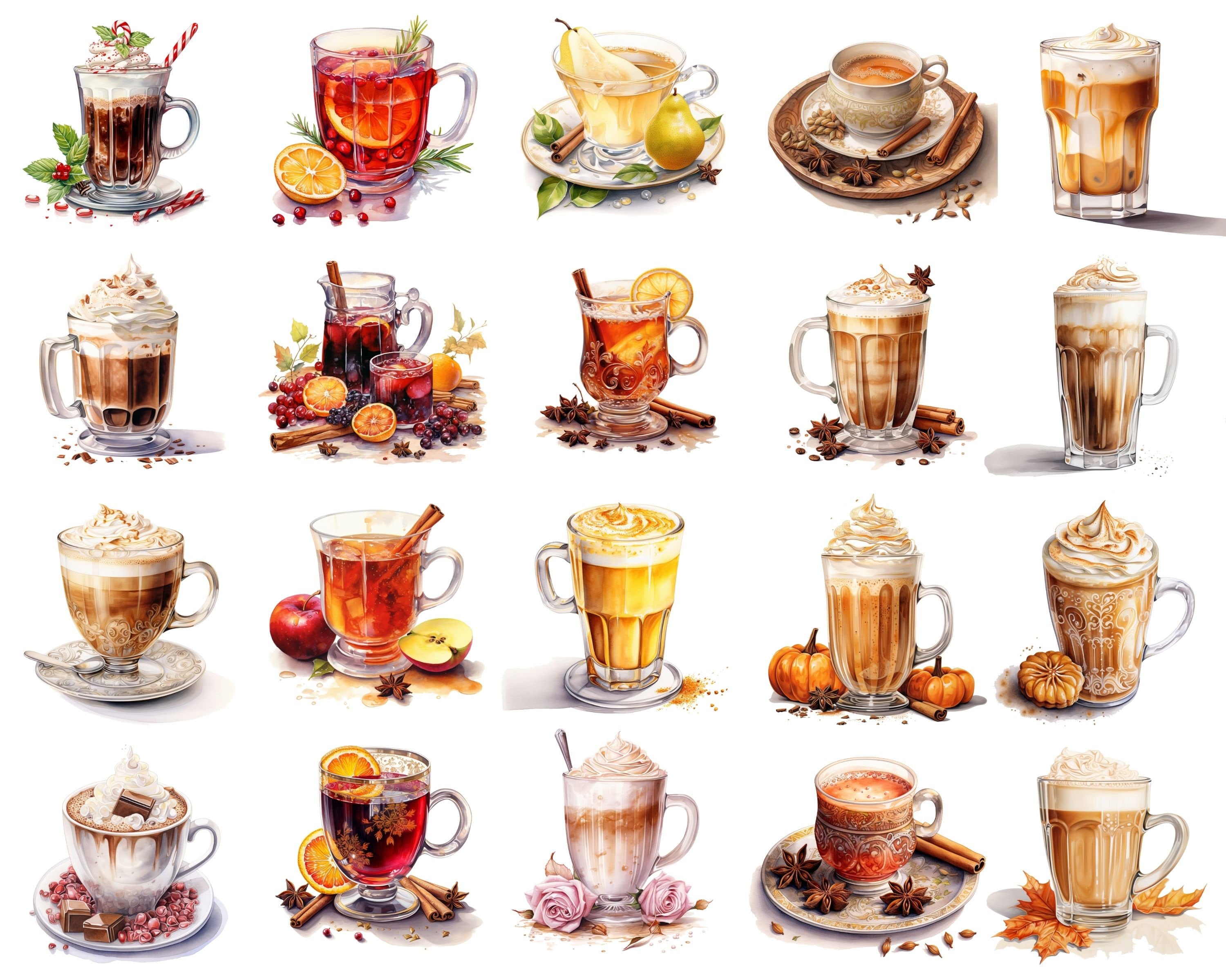 Cozy Moments: Hot Beverages Clip Art Digital Illustrations of Coffee ...