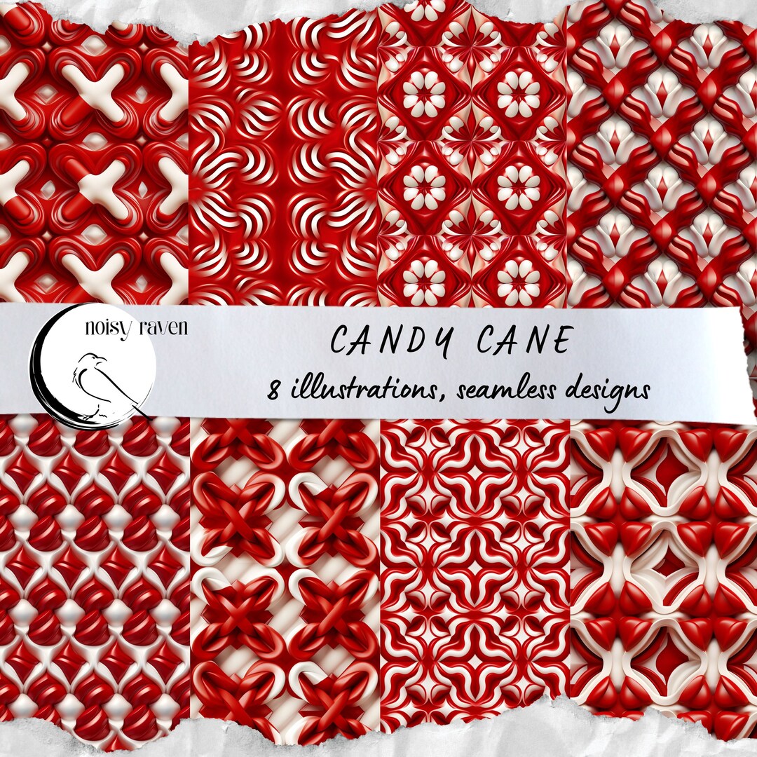 Festive Candy Cane 3D Seamless Patterns - Digital Art for Holiday Cheer ...