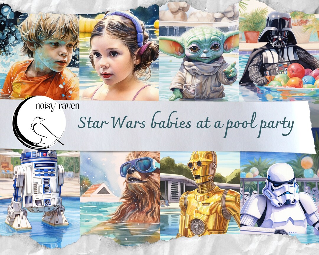Star Wars Kids Pool Party Art - Skywalker, Vader, Leia, R2D2, Chewbacca ...