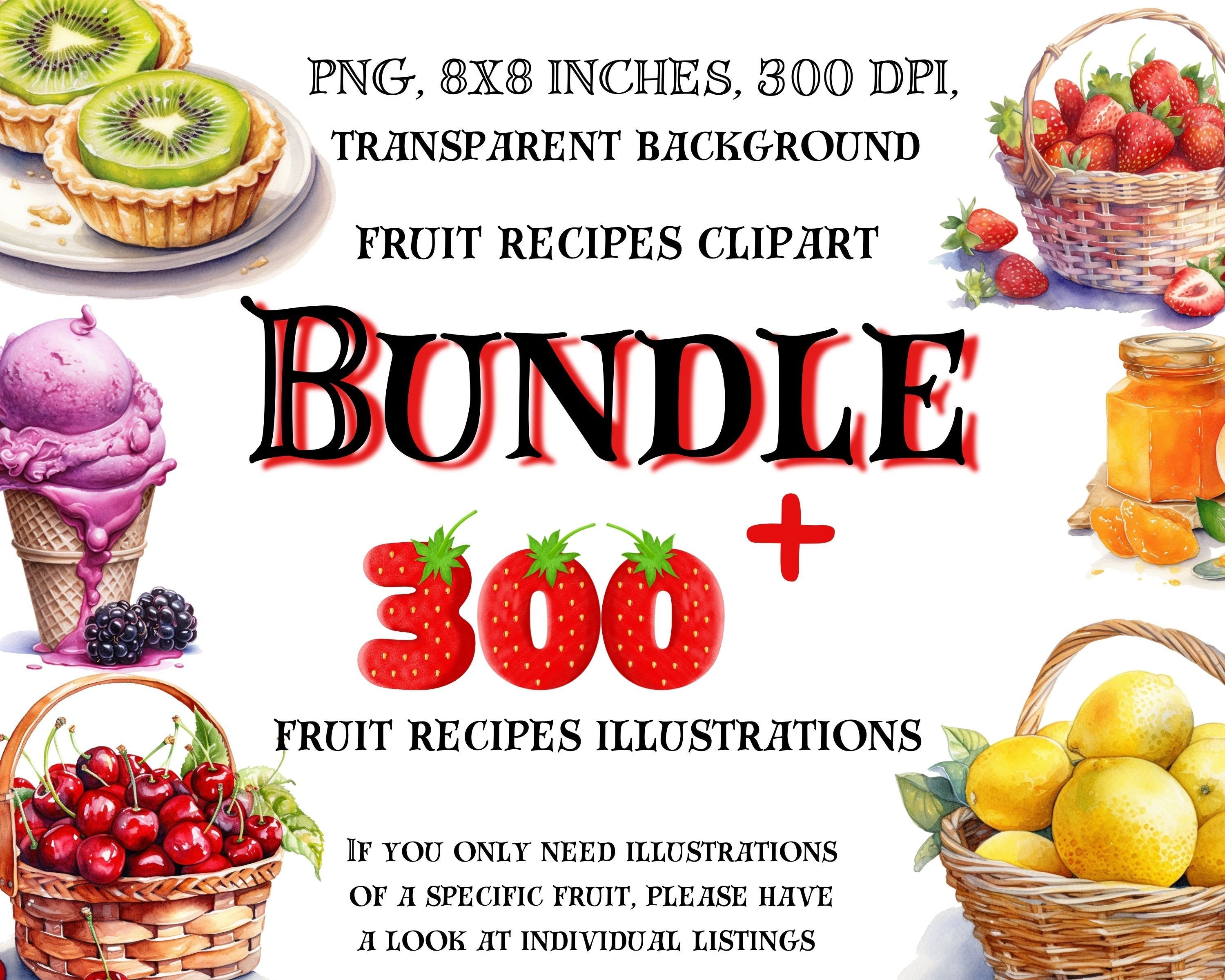 Fruit Clip Art Bundle 300 Fruit Illustrations PNG Transparent - Etsy