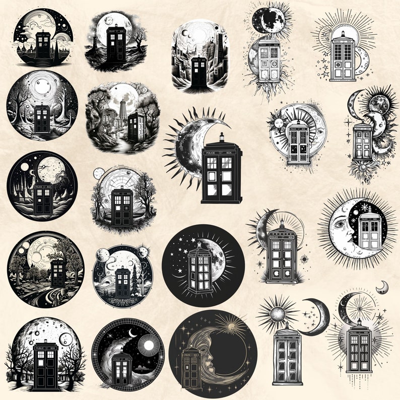 Minimal Tardis Clip Art Alchemic Sci-fi Illustrations for Doctor Who Enthusiasts and Time Travel ...