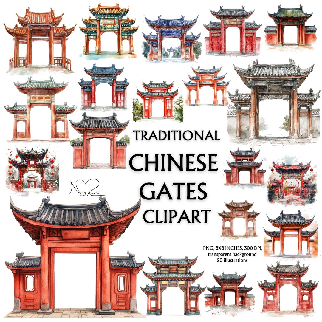 Traditional Chinese Gate Clipart Bundle: High-quality, Customisable ...