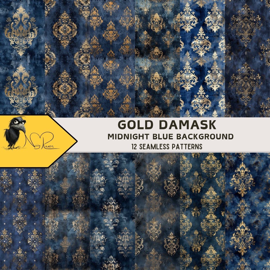 Elegant Midnight Blue Damask Seamless Patterns - Digital Download for ...