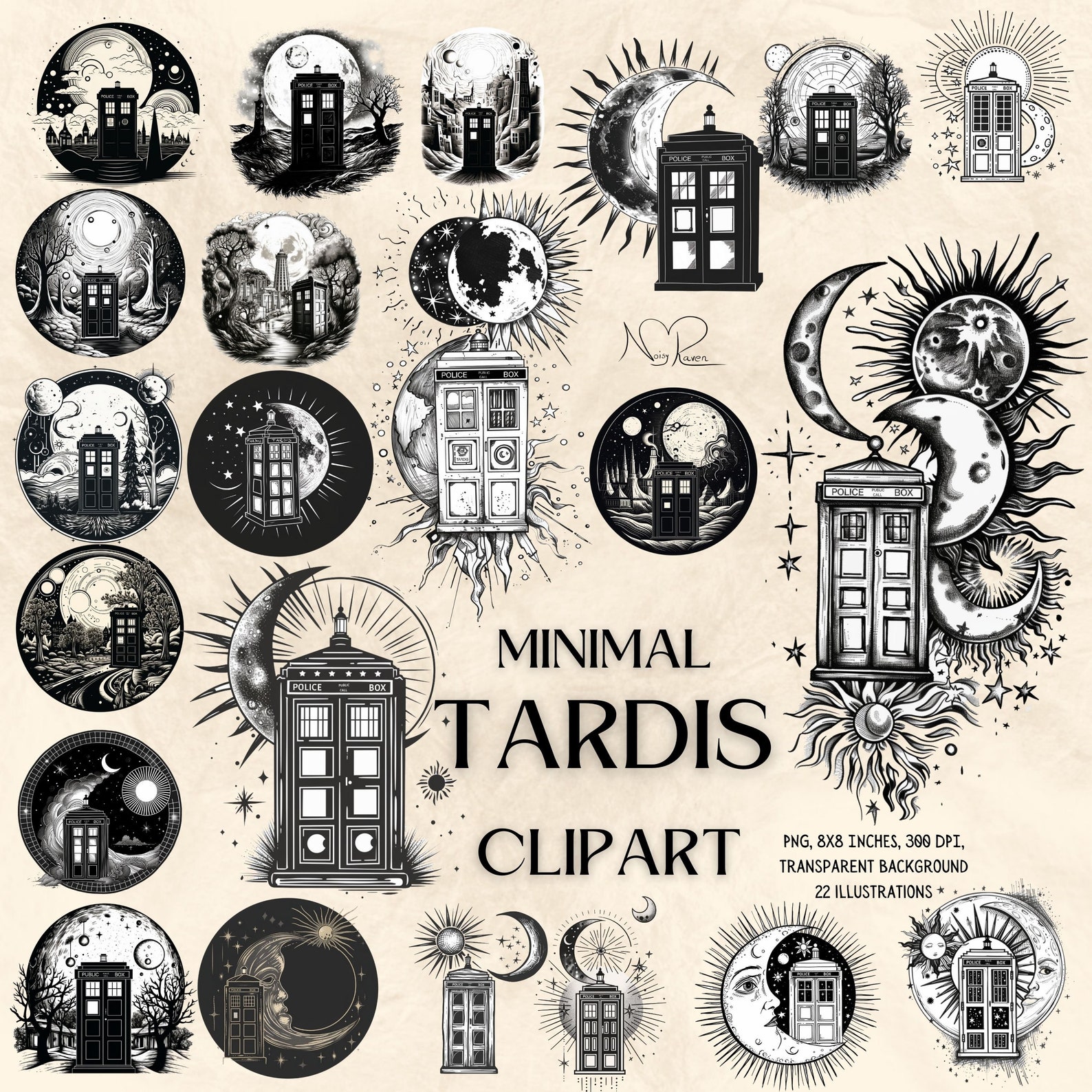 Minimal Tardis Clip Art Alchemic Sci-fi Illustrations for Doctor Who ...