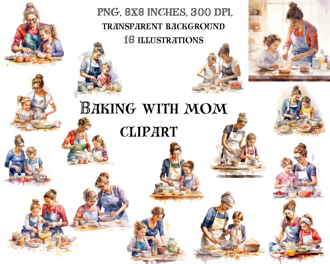 Heartwarming Moments: Mother and Daughter Baking Clip Art - Digital ...