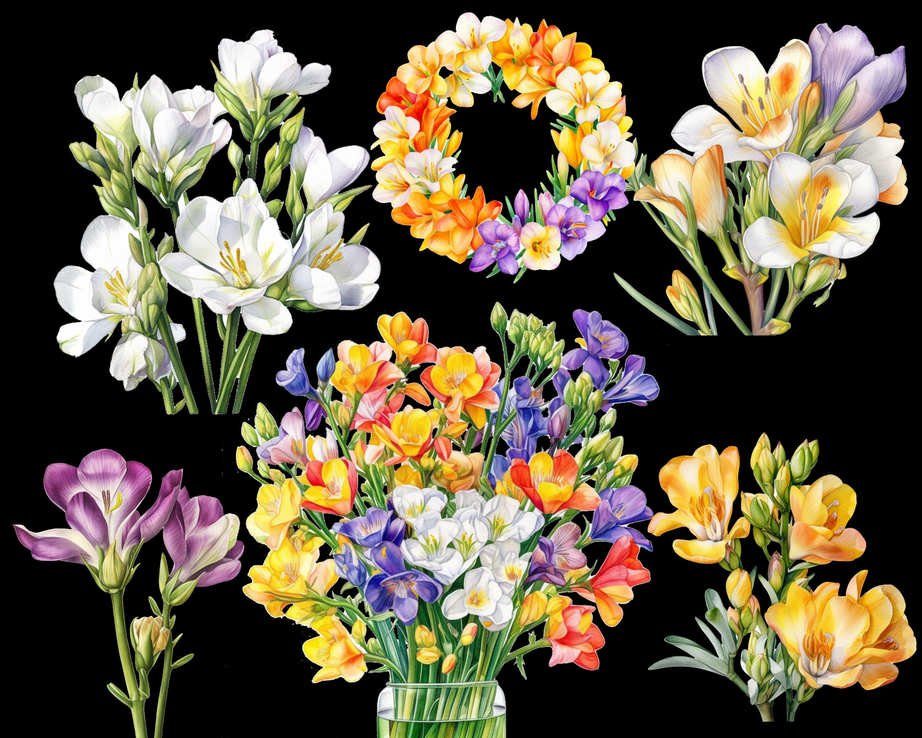 Elegant Freesia Clip Art Digital Illustrations of Graceful Blooms ...