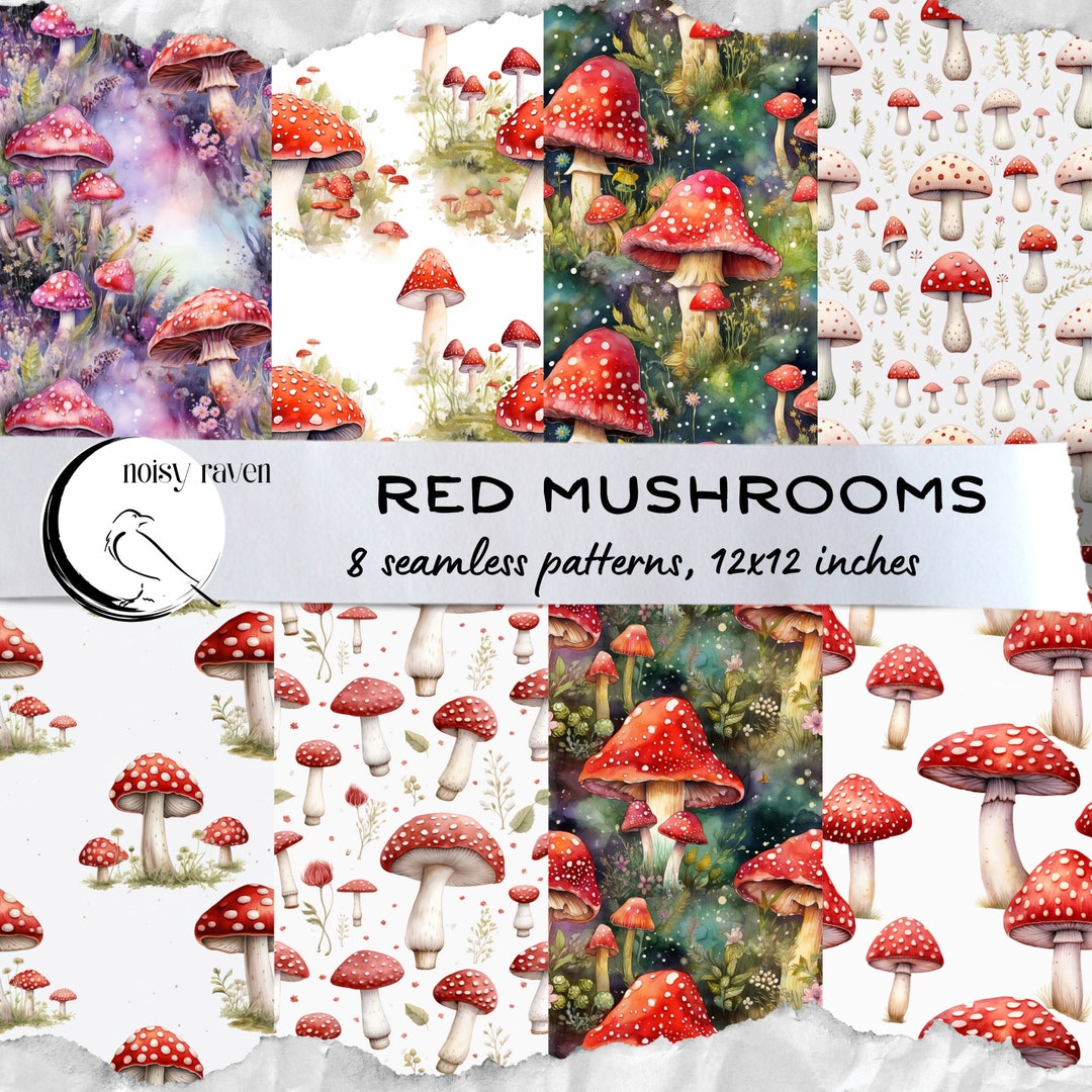 Red Mushrooms Seamless Patterns Whimsical Fungi for Your Designs ...