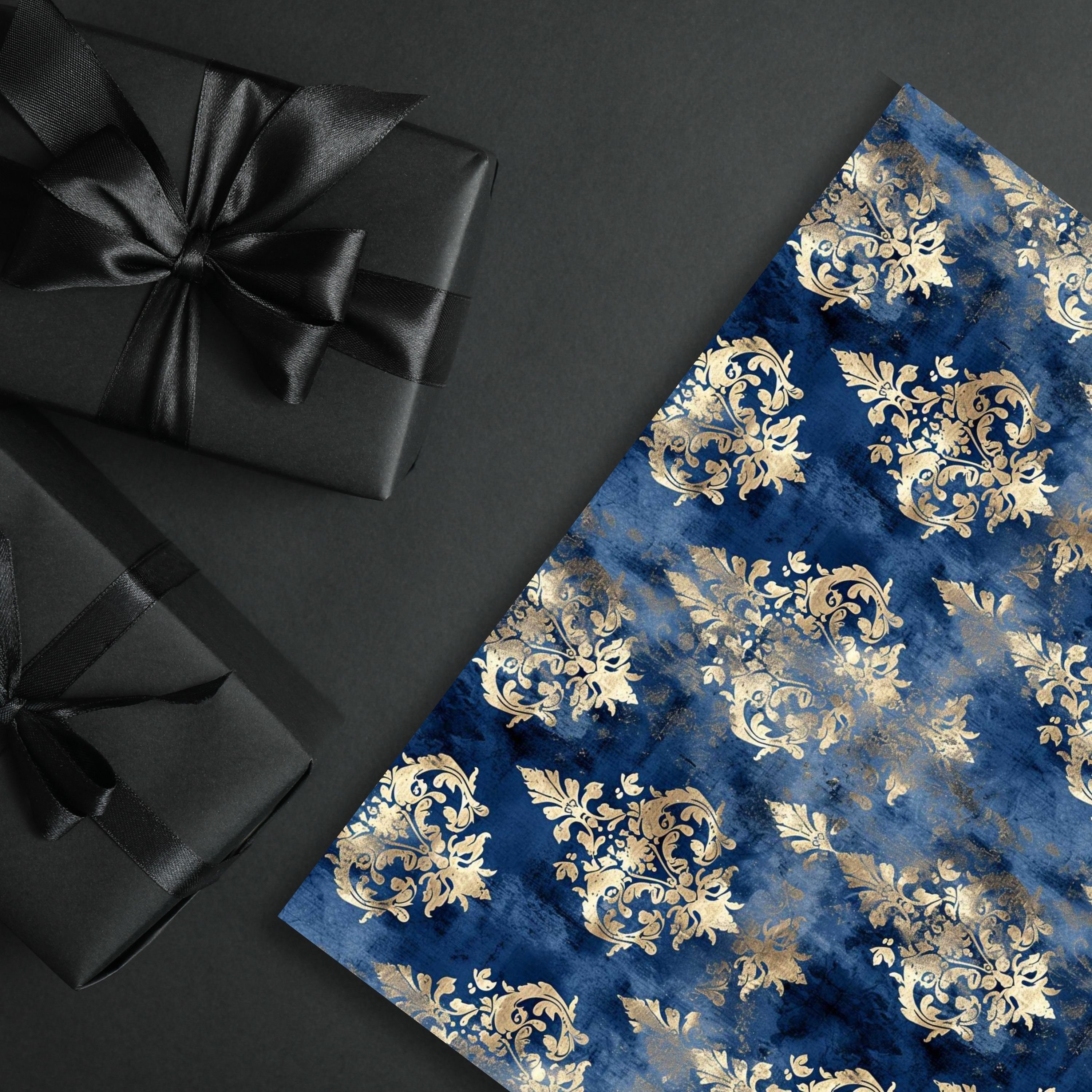 Elegant Midnight Blue Damask Seamless Patterns Digital Download for ...