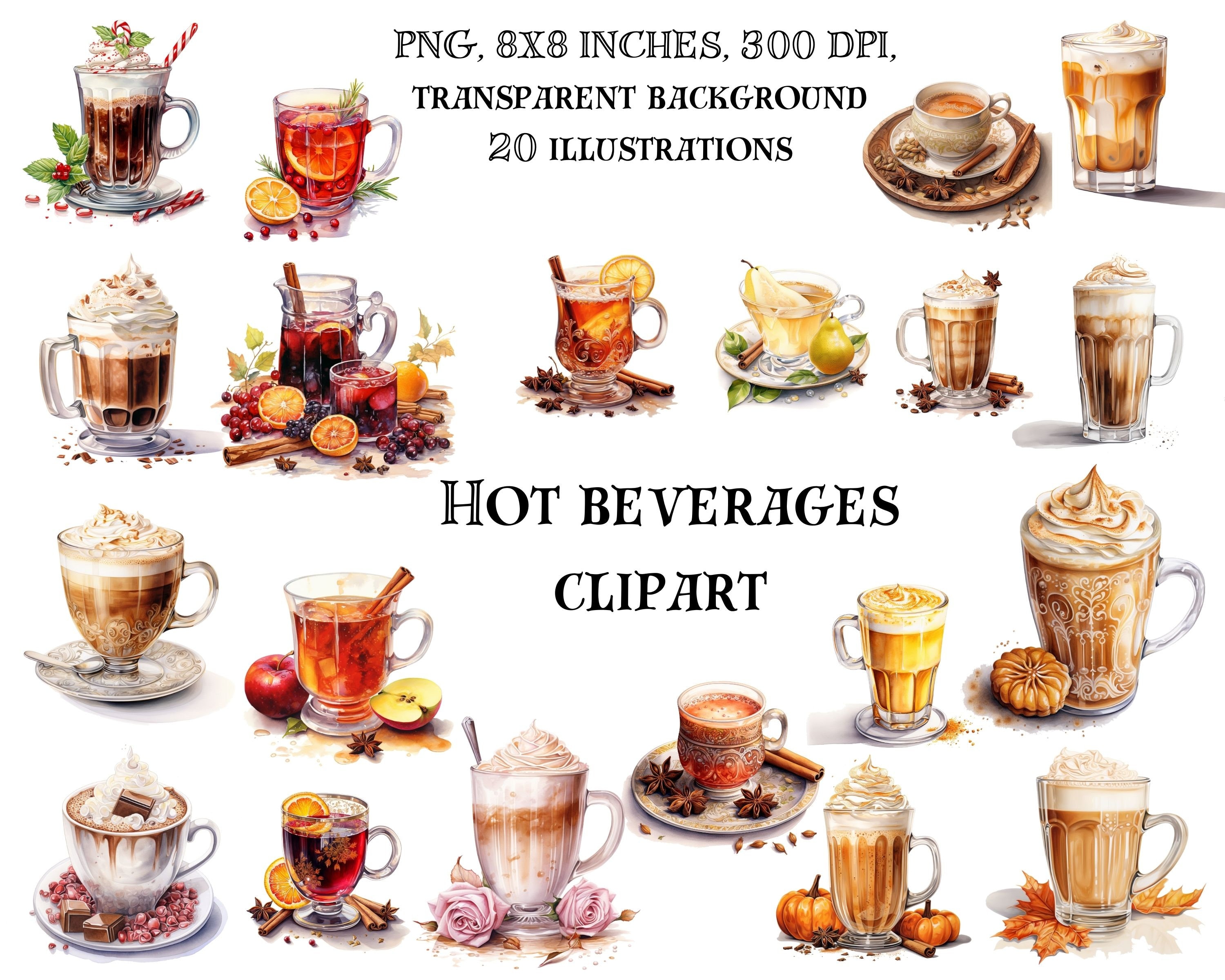 Cozy Moments: Hot Beverages Clip Art Digital Illustrations of Coffee ...