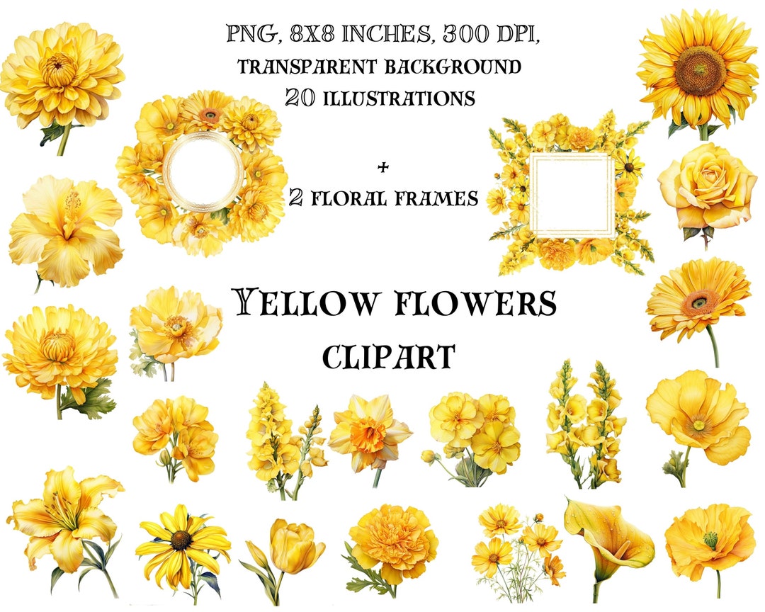 Yellow Flower Clip Art for Scrapbook Wedding Illustration - Etsy