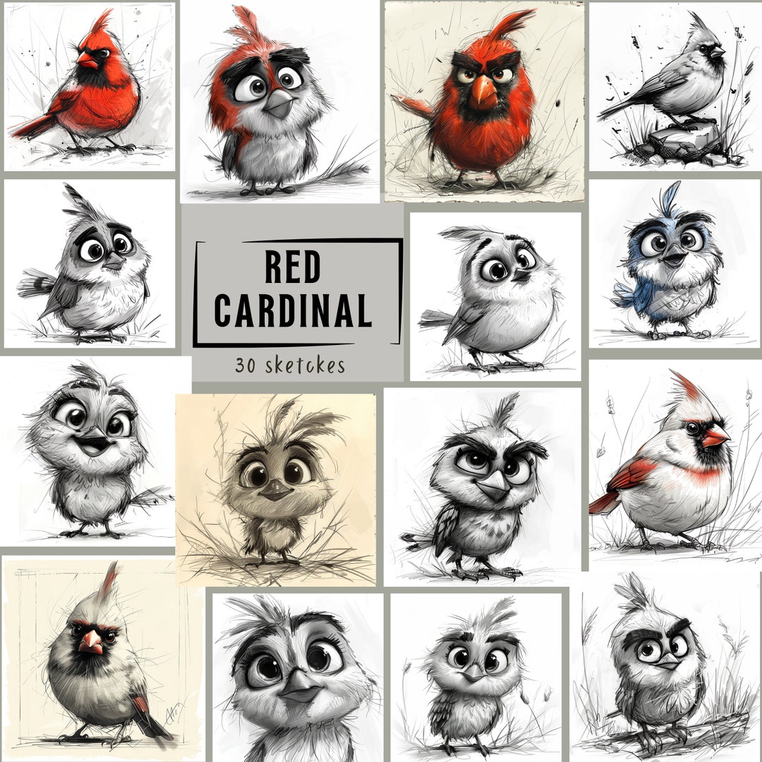 Cute and Funny Red Cardinal Sketches - Adorable Bird Illustrations for ...