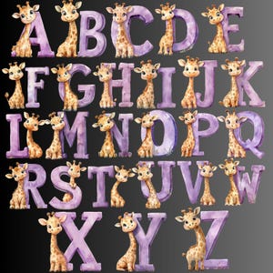Baby Giraffe Alphabet Clipart – 26 Green Letters With Cute Giraffe ...