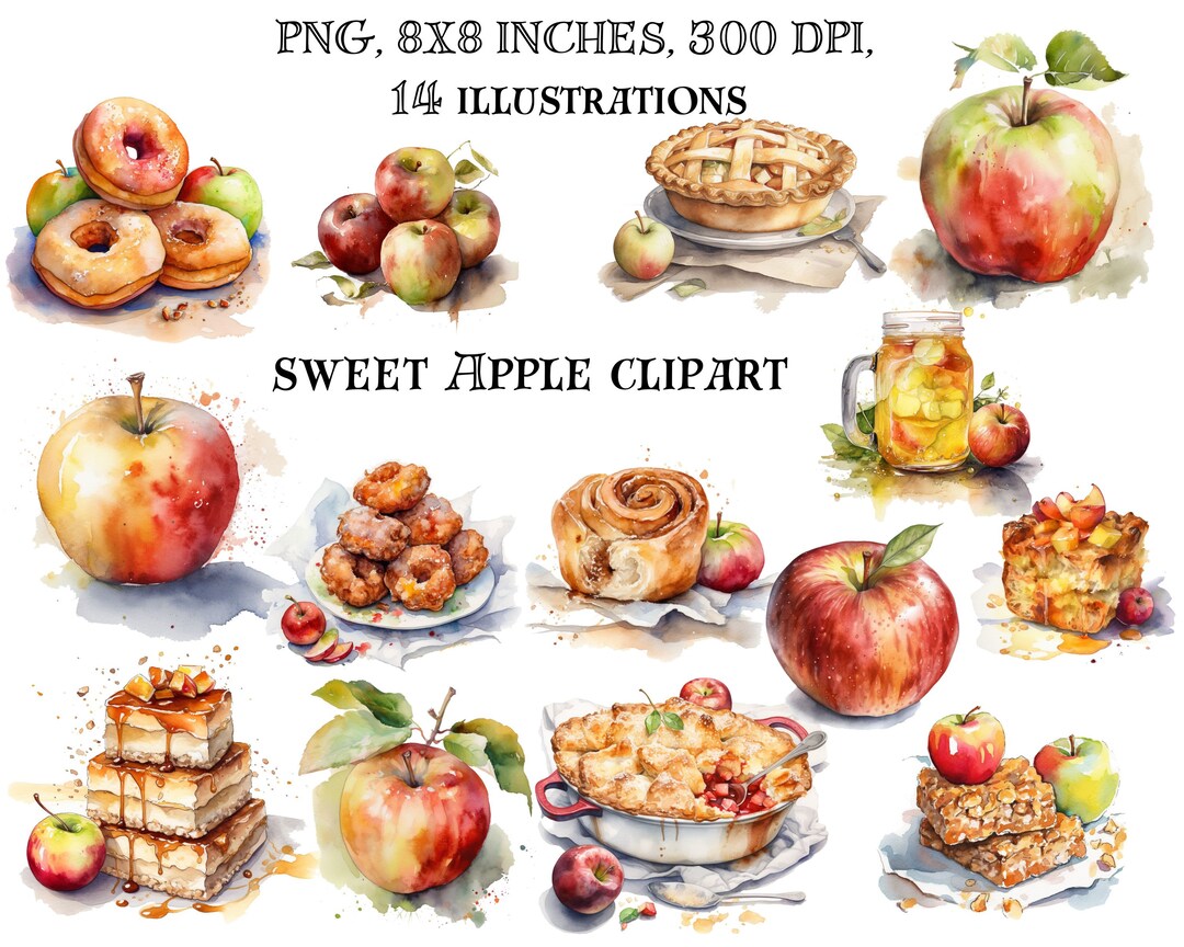Wholesome Apple Recipes Clip Art Digital Graphics for Cookbooks, Menus ...