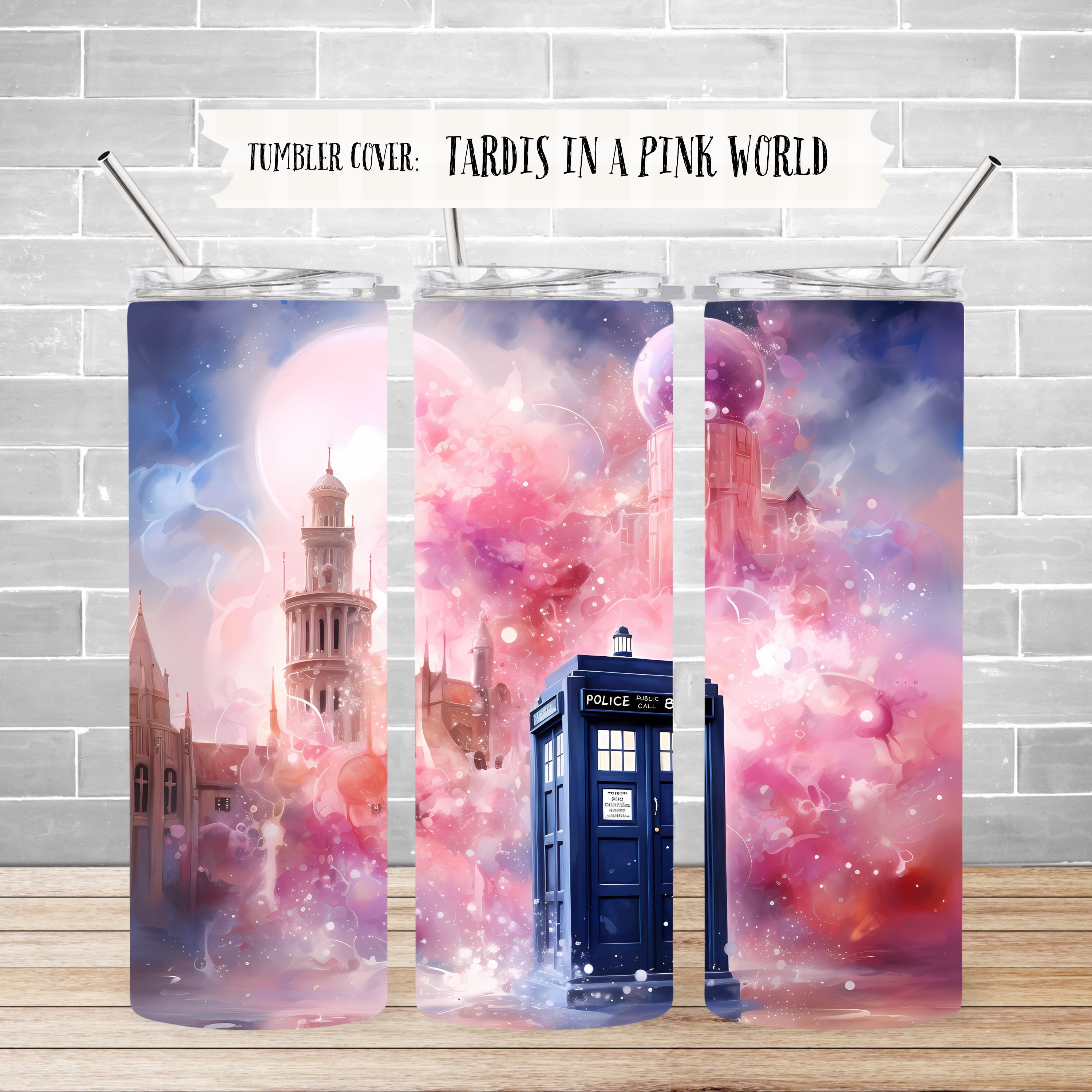 Tardis Blue Box in a Pink World 20oz Sublimation Tumbler Design, Doctor ...
