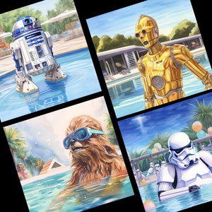 Star Wars Kids Pool Party Art - Skywalker, Vader, Leia, R2D2, Chewbacca ...